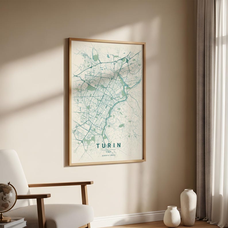 Turin City Map Poster: Italy Travel Print, Modern Home Decor, Office ...