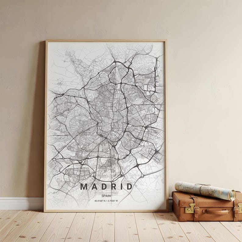 Madrid Map Print: Spain Travel Poster, Neutral Home Decor, Spanish Wall ...