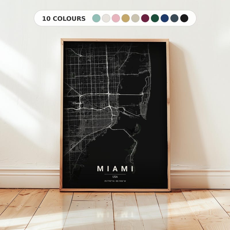 Miami City Map Poster - Etsy