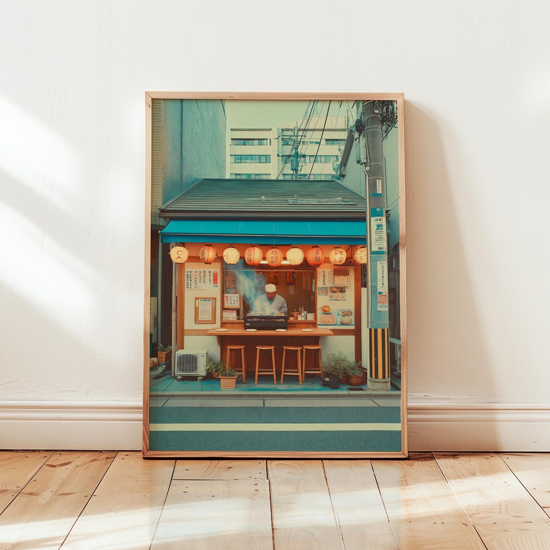 Japanese Yakitori Stall Print: Tokyo Lantern Poster, Japan Food Wall ...