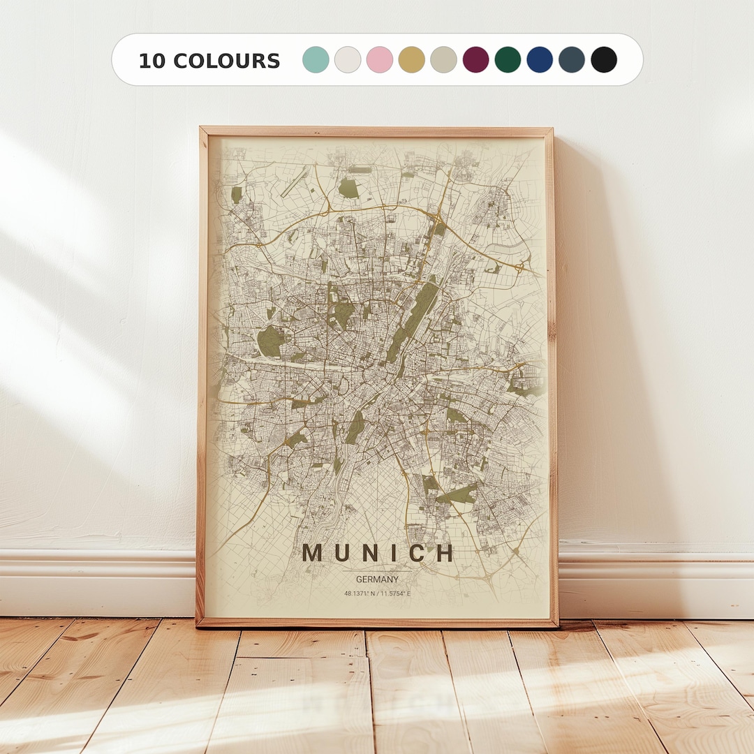 Munich Map Poster, Germany City Travel Print, European Wall Art - Etsy