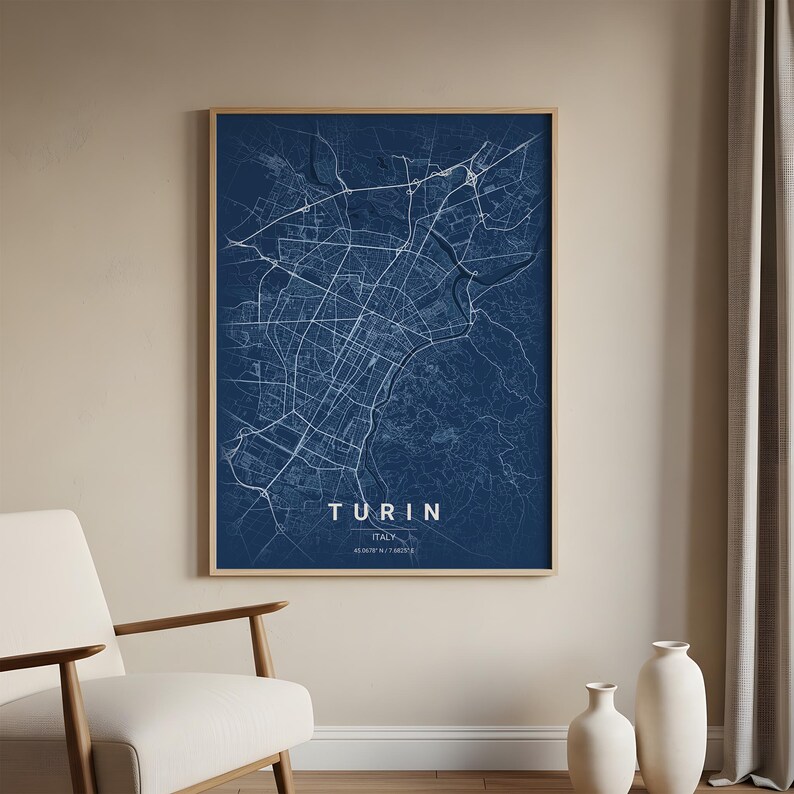 Turin City Map Poster: Italy Travel Print, Modern Home Decor, Office ...