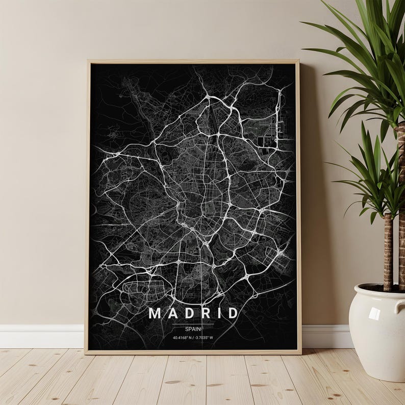 Madrid Map Print: Spain Travel Poster, Neutral Home Decor, Spanish Wall ...