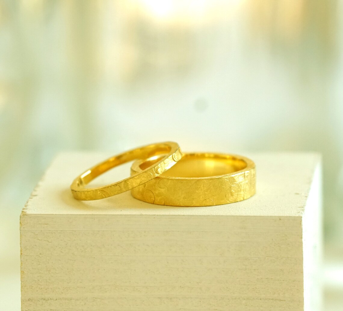 18K Solid Gold Wedding Band Rings Matching Set Certified | Etsy