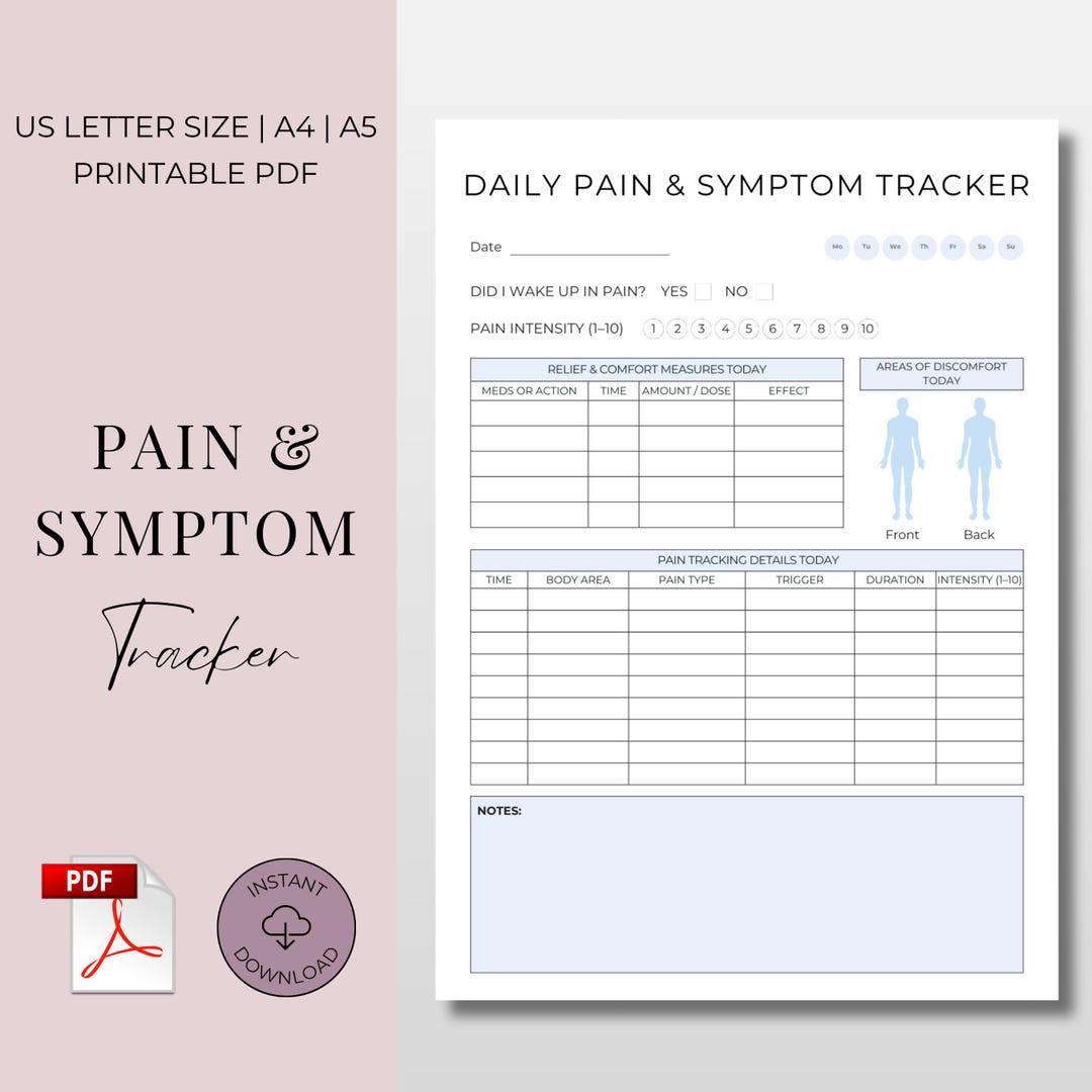 Pain & Symptom Tracker Printable | Daily Pain Log | Printable Health ...