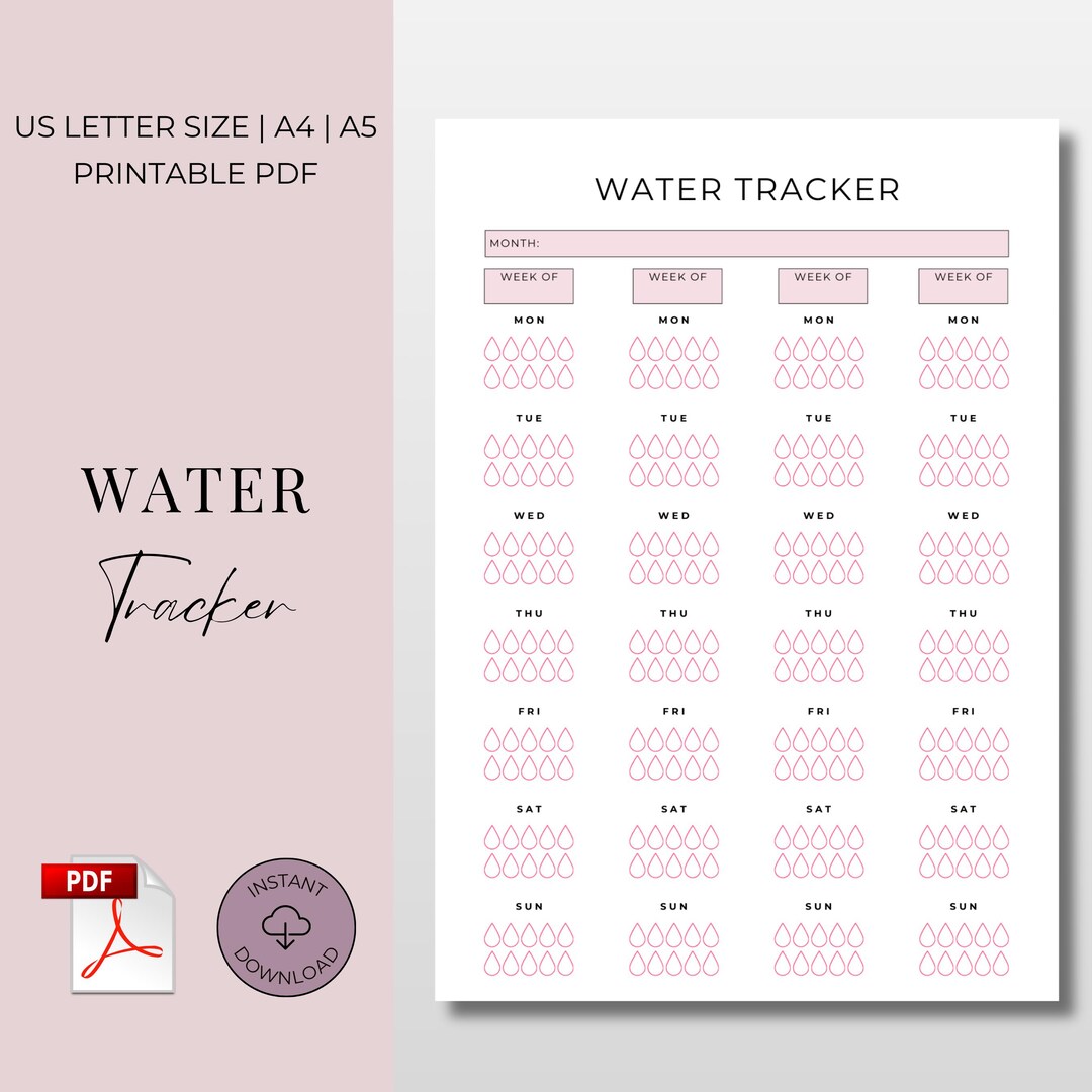 Water Tracker Printable – Daily Hydration Log | A4, A5 & US Letter (PDF ...
