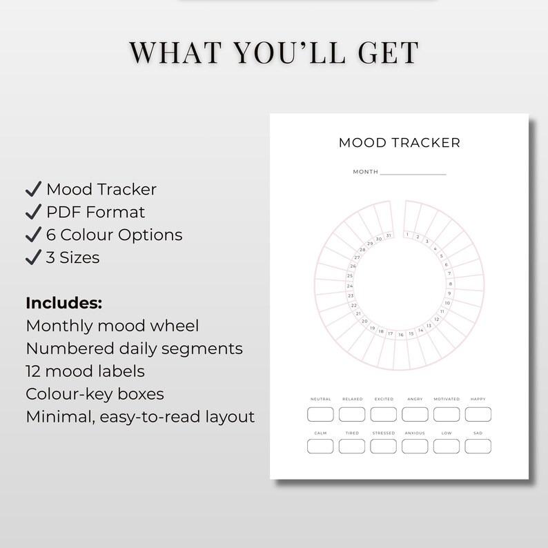 Mood Tracker Printable – Monthly Mood Wheel Chart | A4, A5 & US Letter ...
