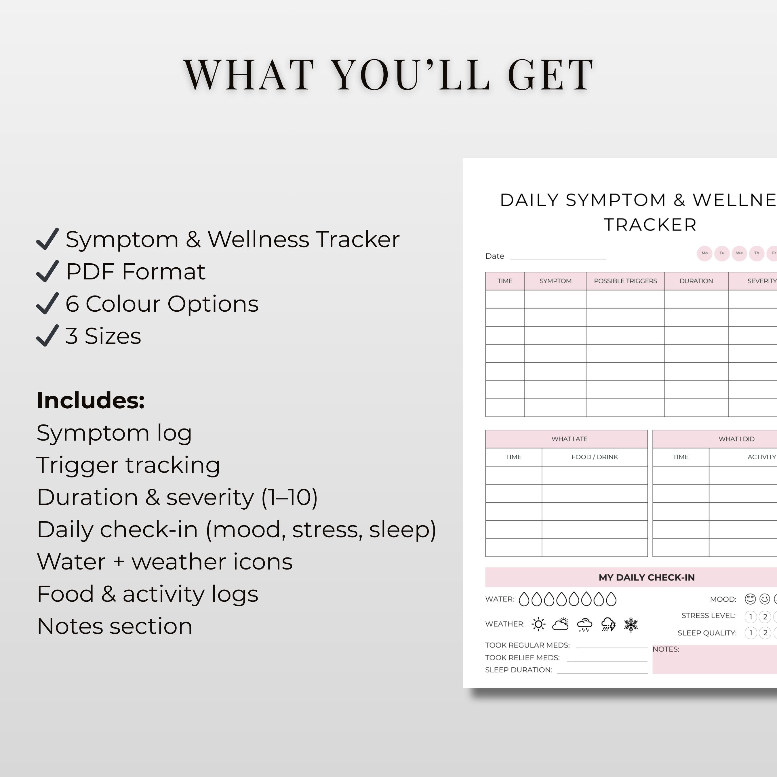 Symptom & Wellness Tracker Printable – Daily Health Log | A4, A5 and US ...