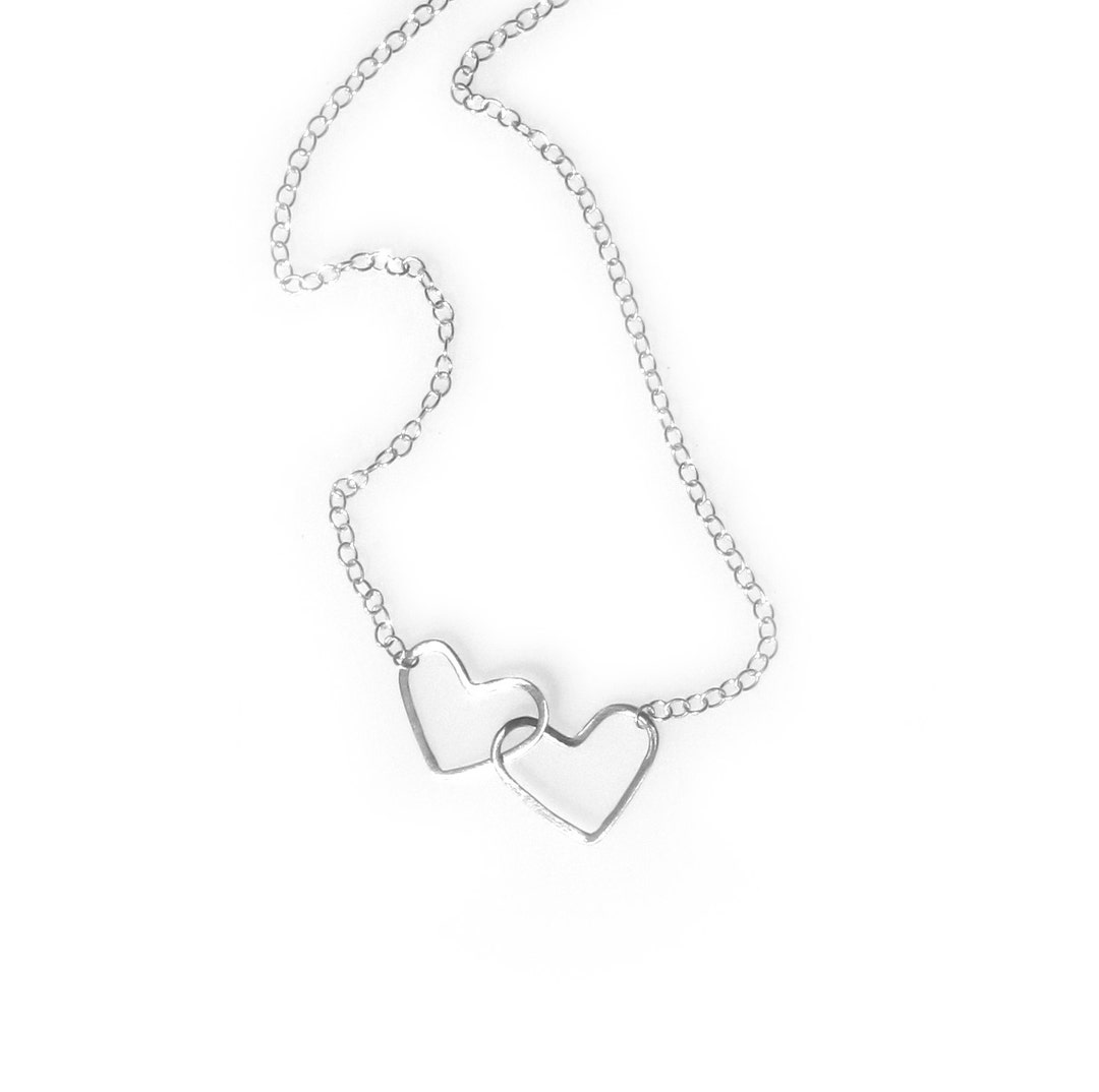Silver Two Hearts Necklace, 2 Hearts Necklace, Sterling Silver Double ...