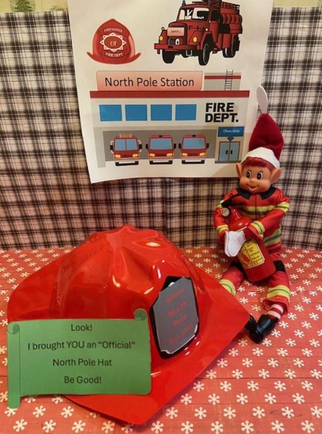 Elf Fire Department Prop Set: Firefighter Outfit, Signs, Extinguisher ...