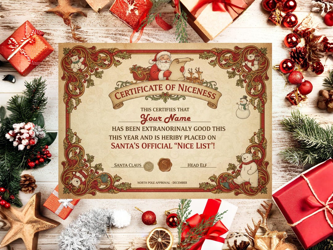 Editable Santa Claus Nice List Certificate | Christmas Eve | Letter ...