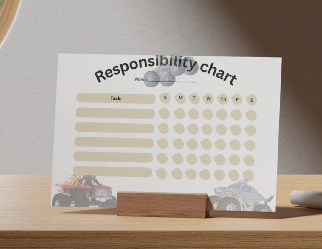Monster Truck Chore Chart: Kids Responsibility Chart (instant Download ...