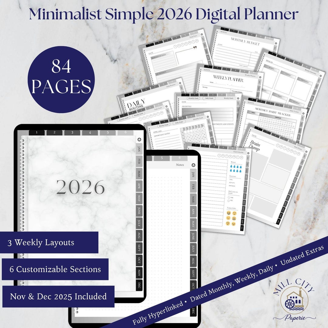 2026 Minimalist Digital Planner | Hyperlinked, Shades of Gray (digital ...