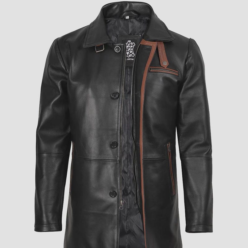Black Mens 3/4 Coat Leather - Etsy
