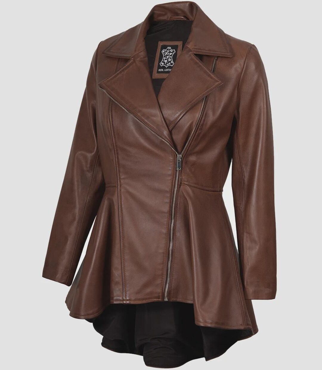 Women's Peplum Leather Jacket Brown : Handmade Fully Lined - Etsy
