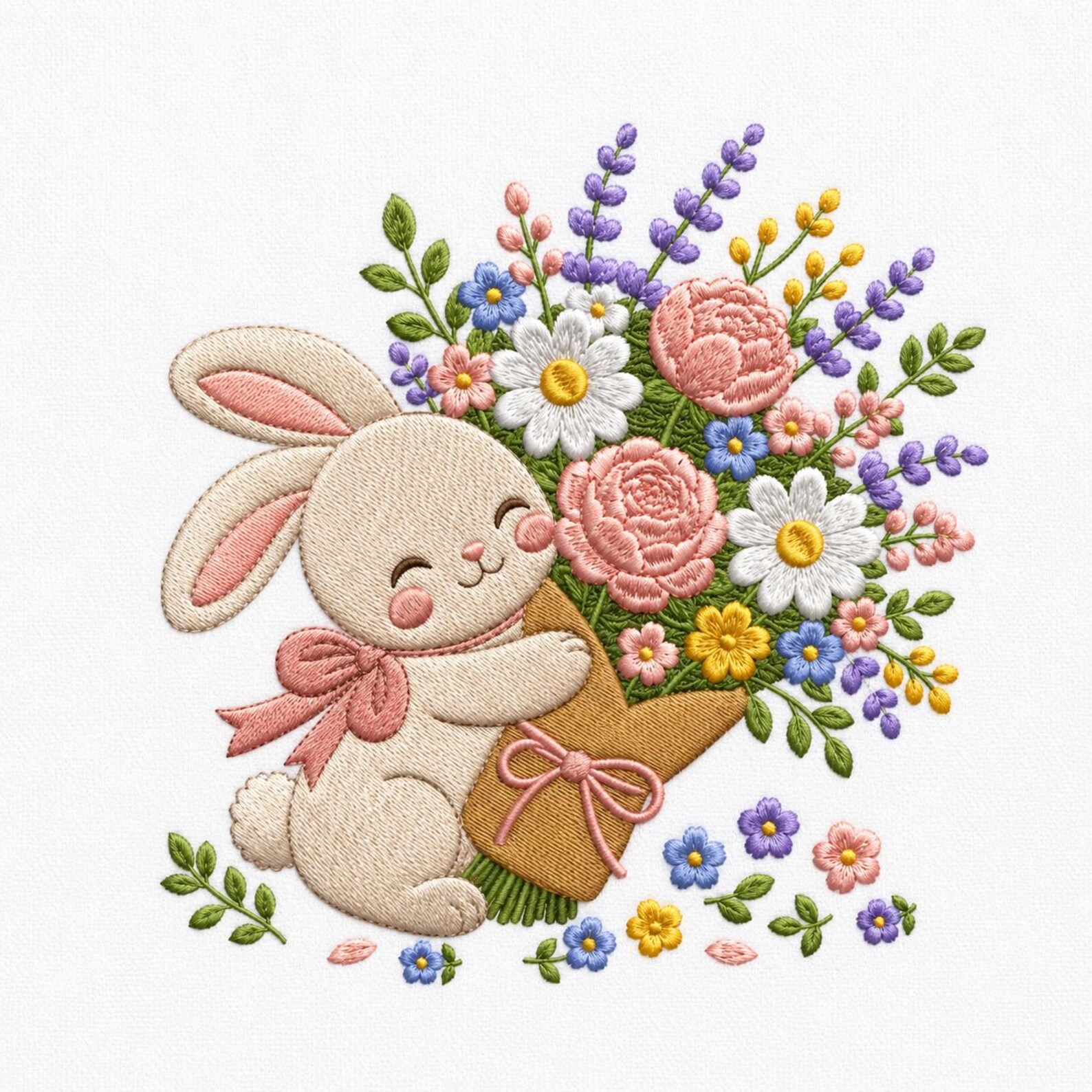 Bunny Floral Bouquet Spring Garden Embroidery Pattern Nursery Woodland ...