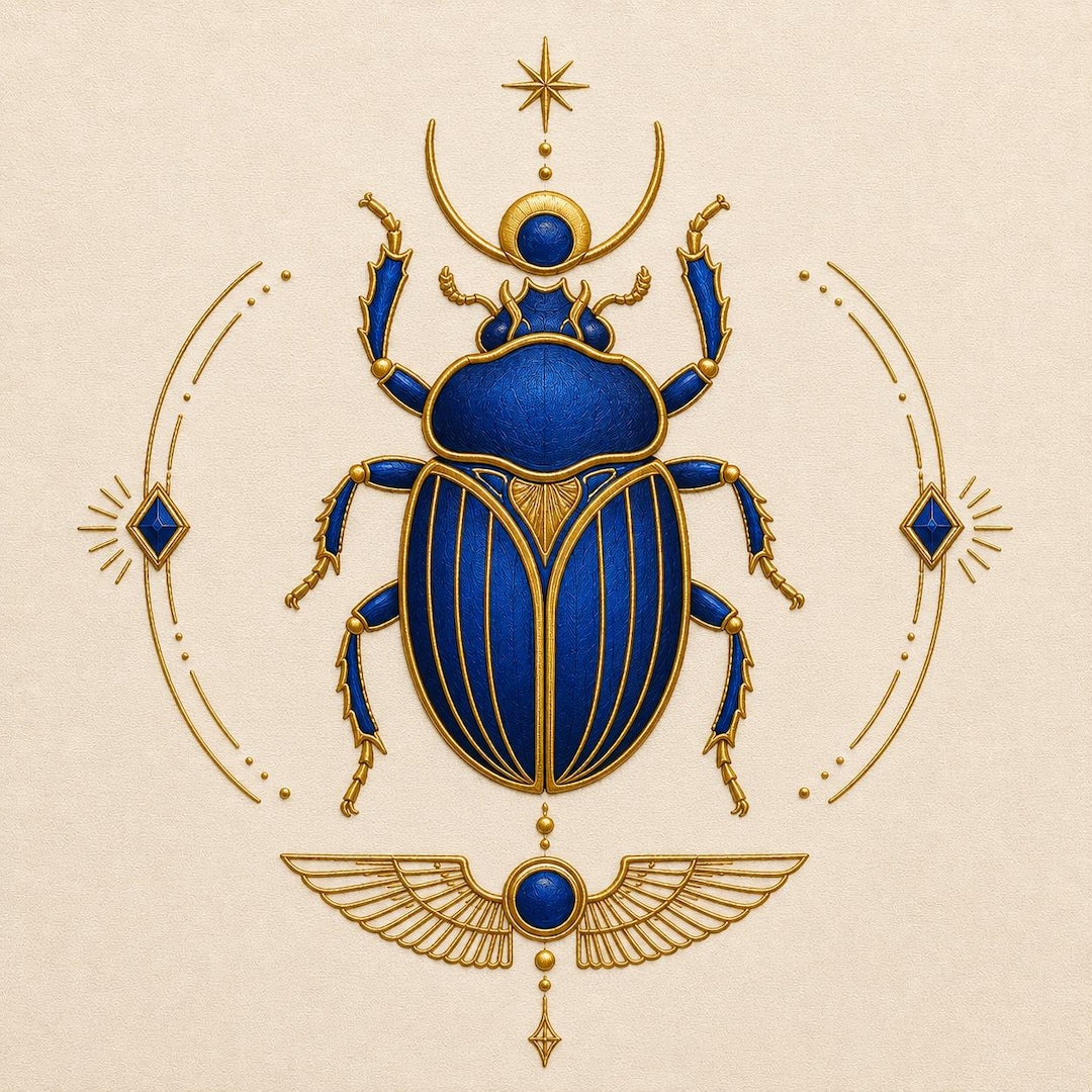 Royal Scarab Beetle Embroidery Design Egyptian Celestial Sapphire Gold ...