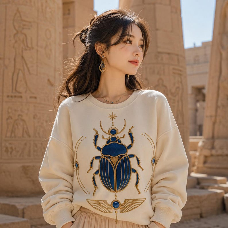 Royal Scarab Beetle Embroidery Design Egyptian Celestial Sapphire Gold ...