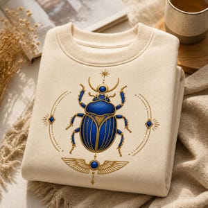 Royal Scarab Beetle Embroidery Design Egyptian Celestial Sapphire Gold ...