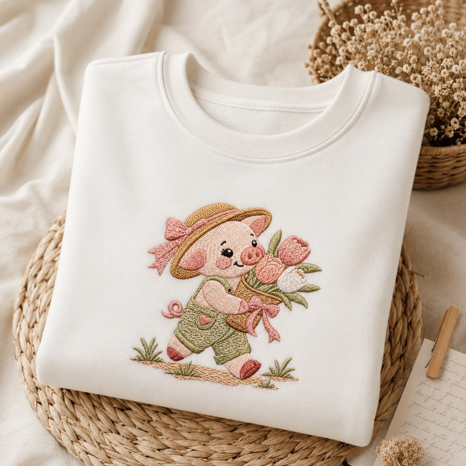 Pig Tulip Bouquet Spring Farmhouse Embroidery Pattern Garden Floral ...