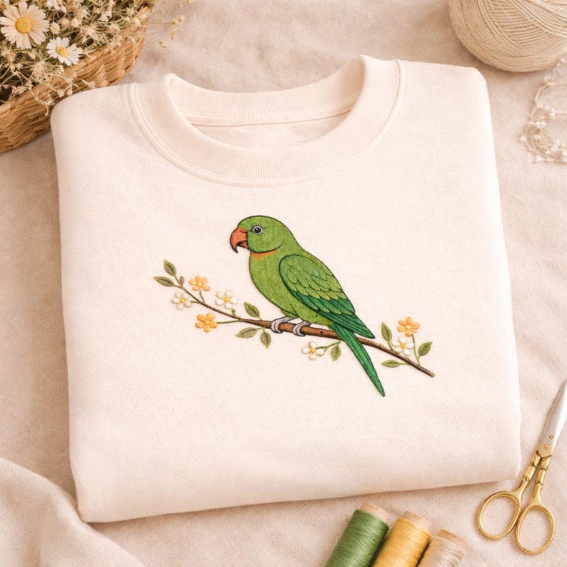 Parrot Embroidery Design File Tropical Bird Floral Branch Botanical ...