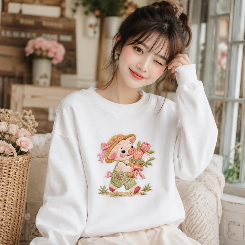 Pig Tulip Bouquet Spring Farmhouse Embroidery Pattern Garden Floral ...