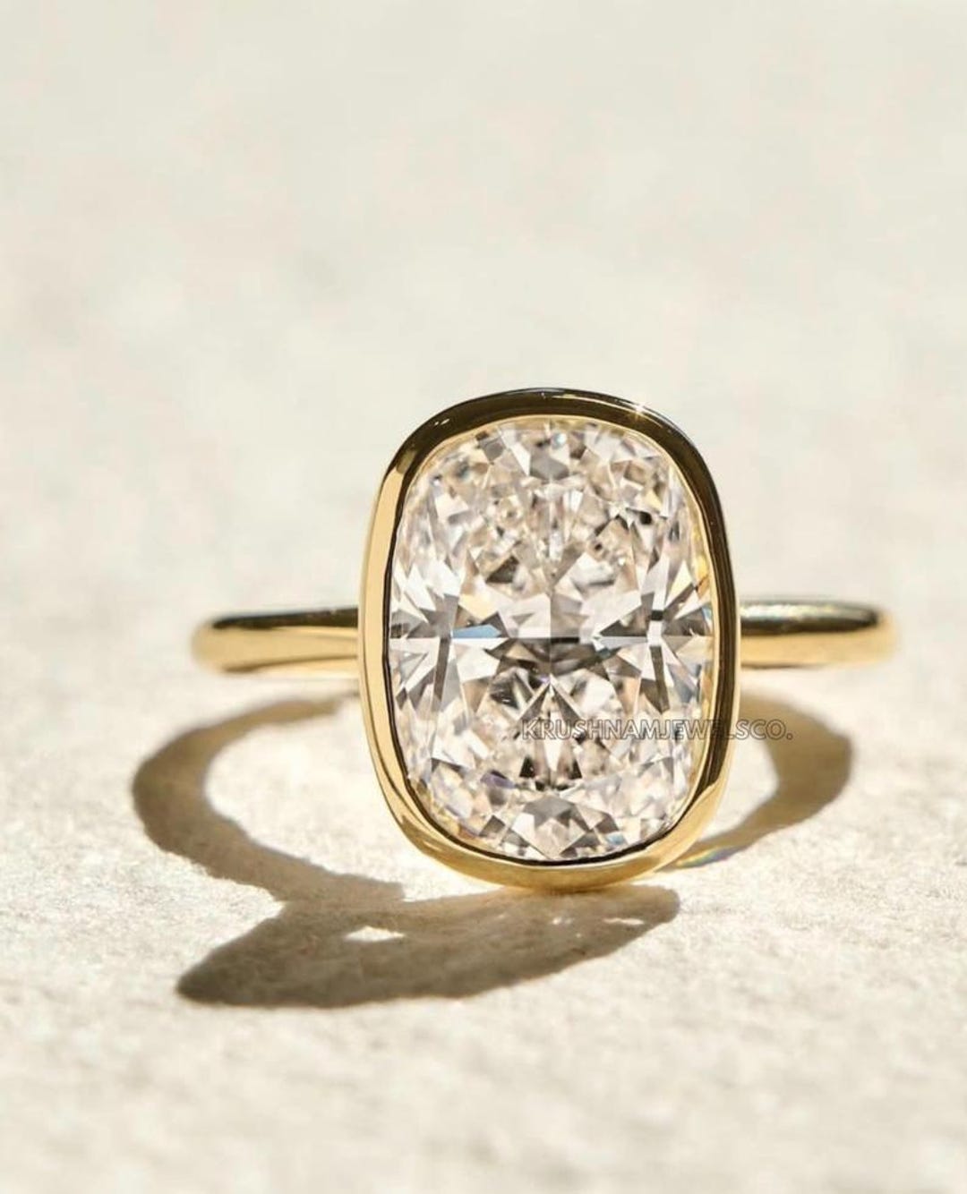 14K Solid Gold Bezel Set Ring/ 3 CT Oval Cut Moissanite Engagement Ring ...