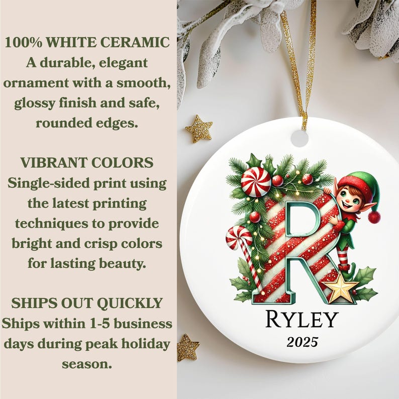 Custom Name Ornament, Personalized Letter Ornament, Personalized Elf ...