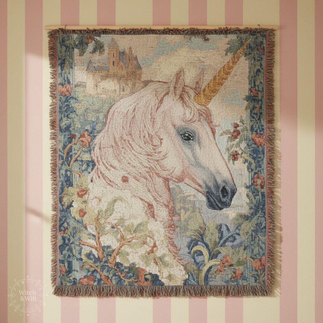 Royal Pink Unicorn Medieval Woven Tapestry | Textile Wall Art ...