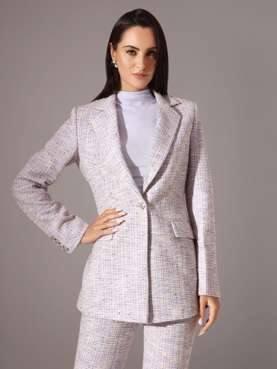 Lavender Textured Tweed Blazer for Women | Tailored Formal & Casual ...