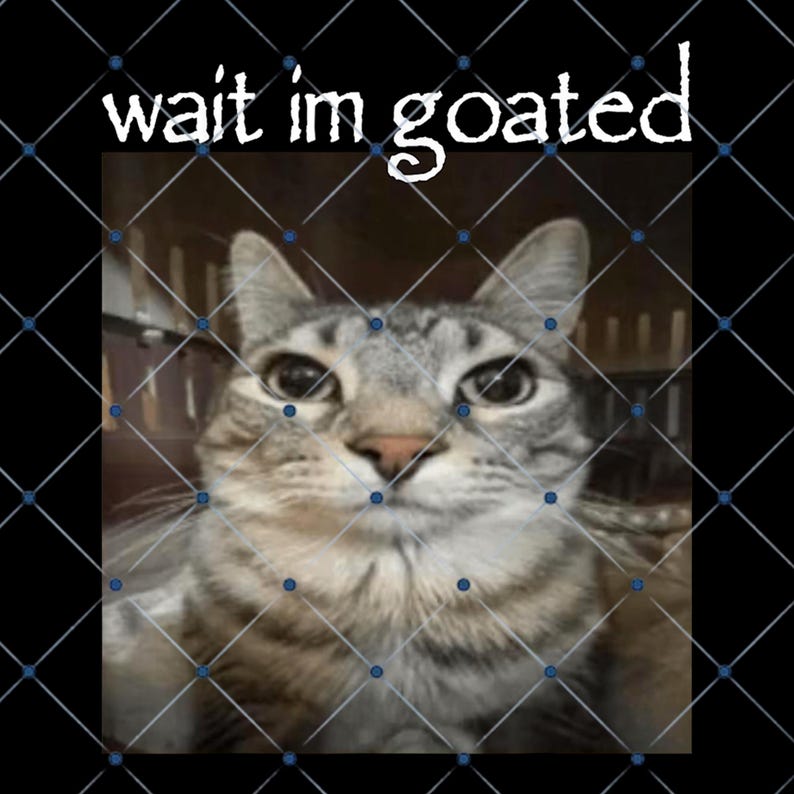 Wait I'm Goated Cat Meme PNG - Funny Silly Bootleg Cat Design for Women ...