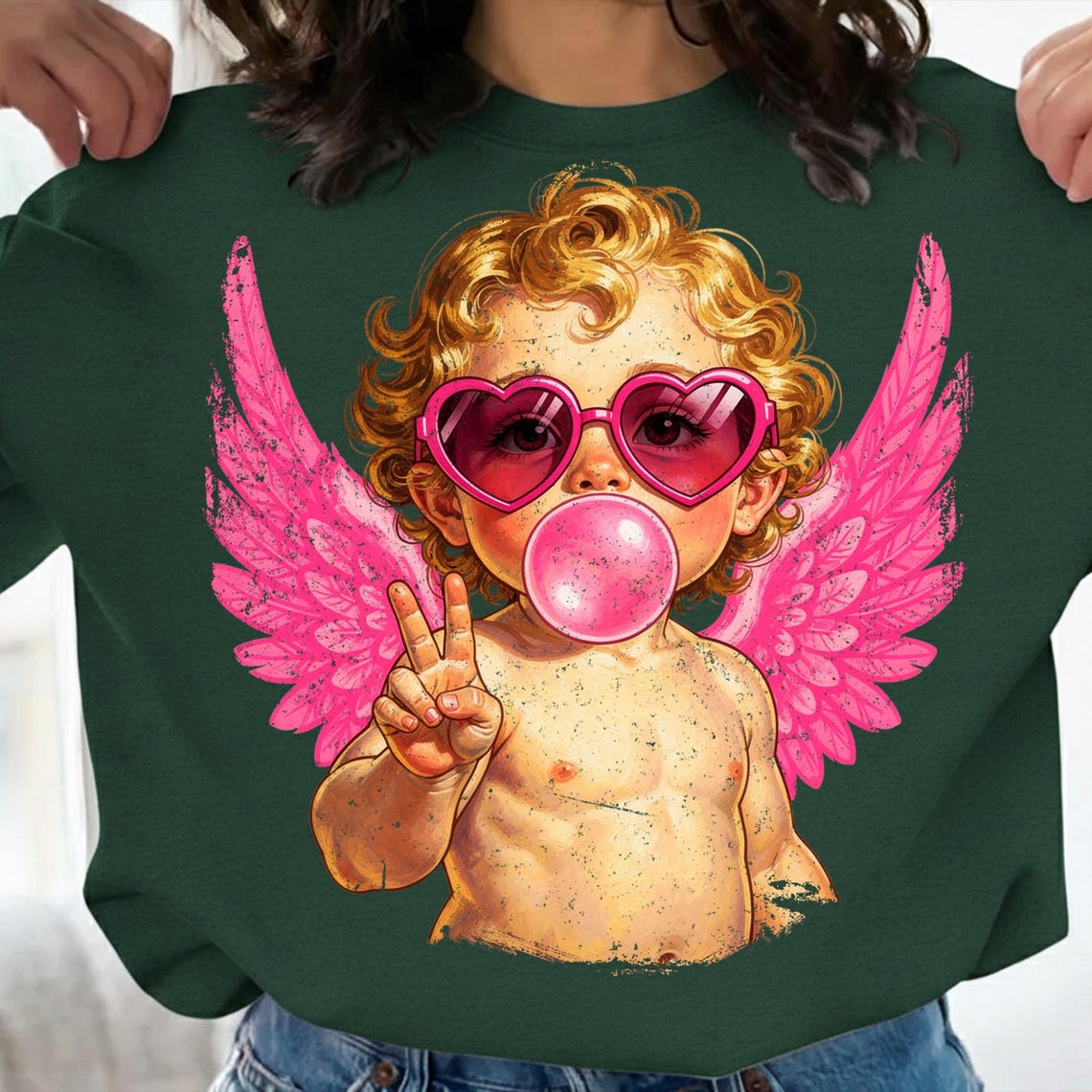 Cool Cupid Bubblegum PNG, Funny Valentine Angel Design, Pink Wings ...