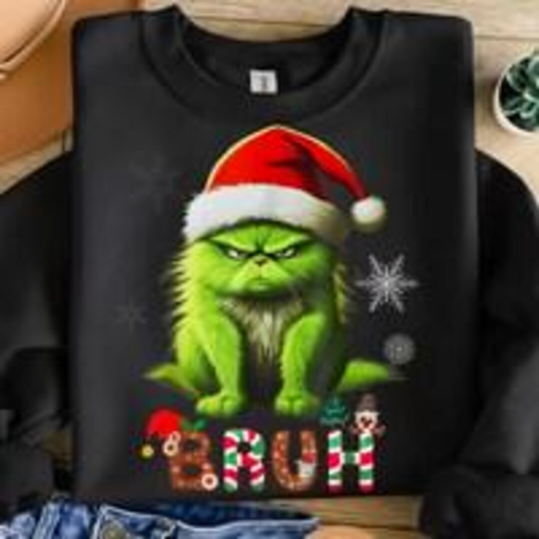 Grinch Bruh Cat Christmas PNG, Funny Grumpy Cat Santa Hat Shirt Design ...