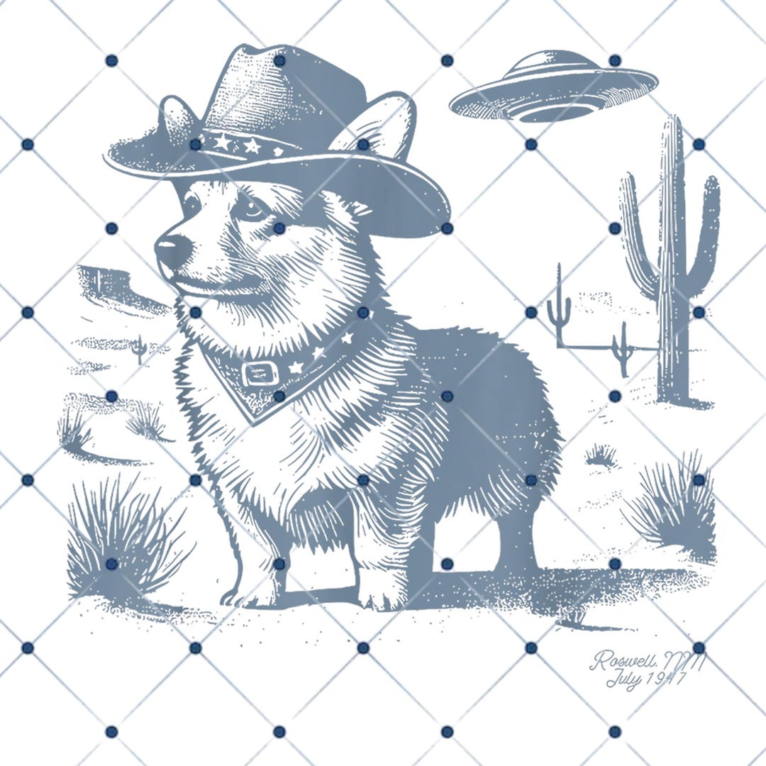 Vintage Cowboy Corgi UFO PNG, Funny 90s Western Dog, Retro Alien ...