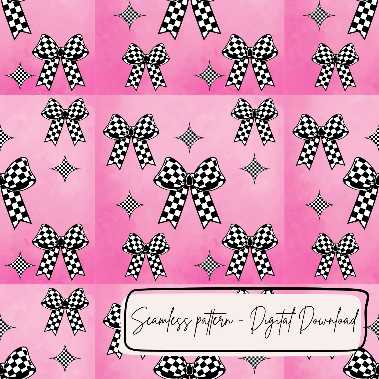 Pink Checkered Bow Seamless Pattern, Coquette Racing Bows Digital Paper ...