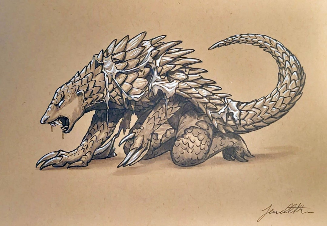 ORIGINAL ARTWORK Traditional Copic Sketch Weretober Armadillo ...