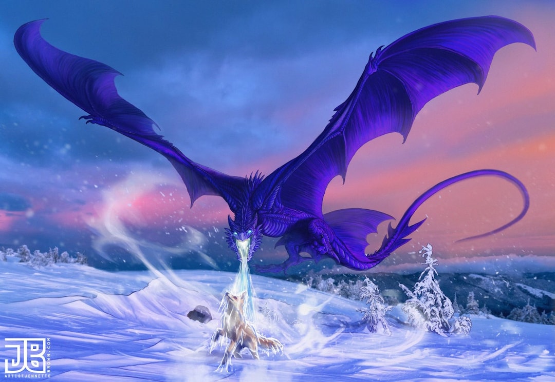 Ice Dragon Frozen Fox Fantasy Illustration Prints and Posters - Etsy