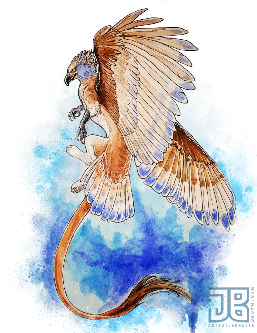 Blue Gryphon Watercolor Painting Fantasy Illustration Prints and ...