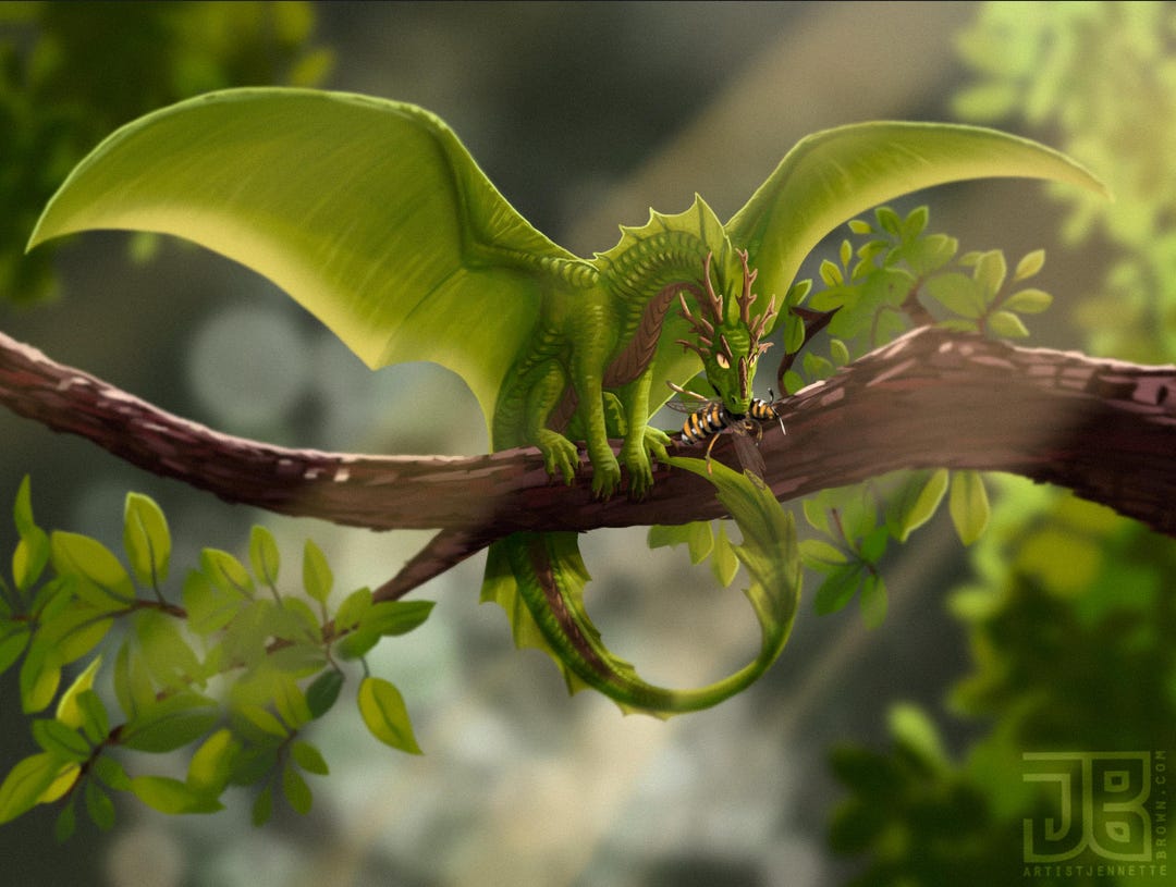 Tiny Forest Tree Dragon Fantasy Illustration Prints and Posters - Etsy