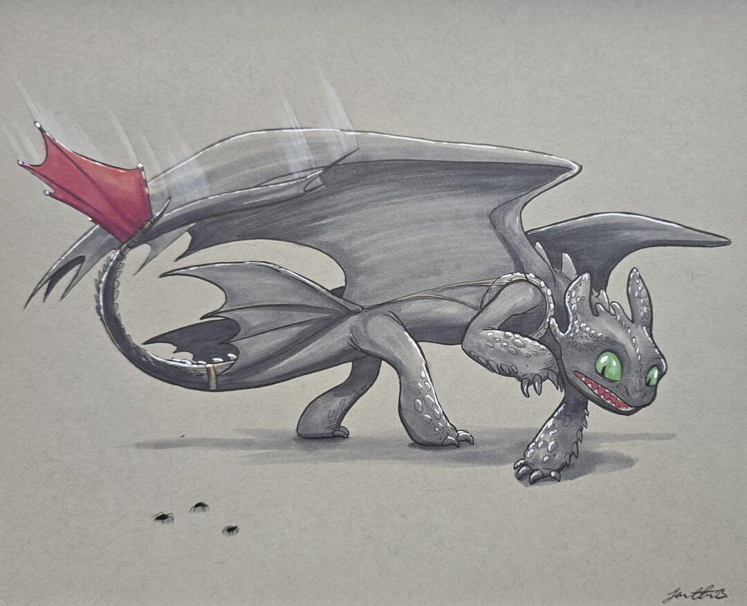 ORIGINAL ARTWORK Toothless Silly Scared of Spiders Copic Ink Fan Art ...