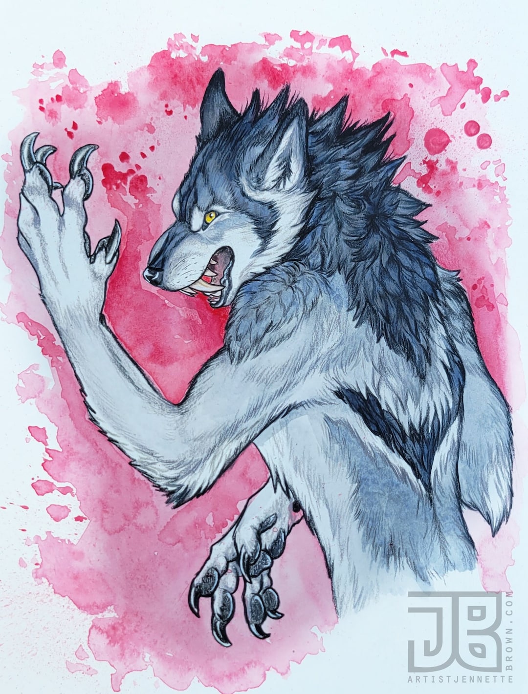 Werewolf Portrait Print: Horror Fantasy Watercolor Painting - Etsy