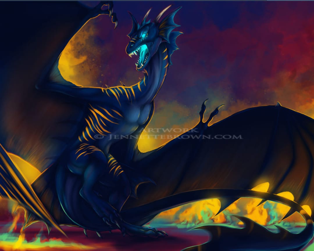 It All Burns Angry Fire Breathing Dragon Fantasy Illustration Prints ...