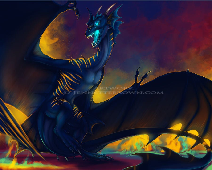 It All Burns Angry Fire Breathing Dragon Fantasy Illustration | Etsy