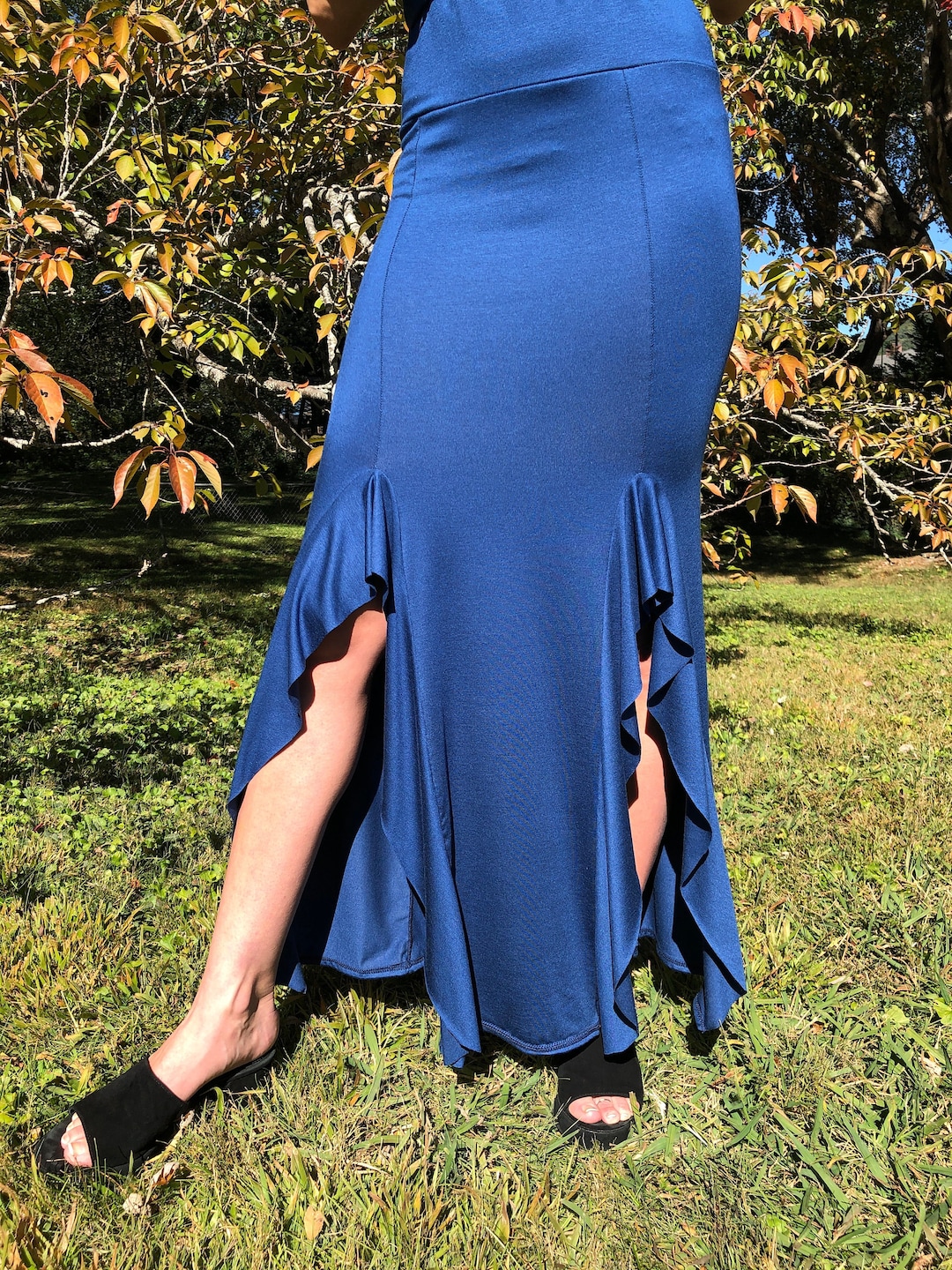 The Vivienne Knee Flounce Skirt in Soft Stretch Modal, Longline or ...