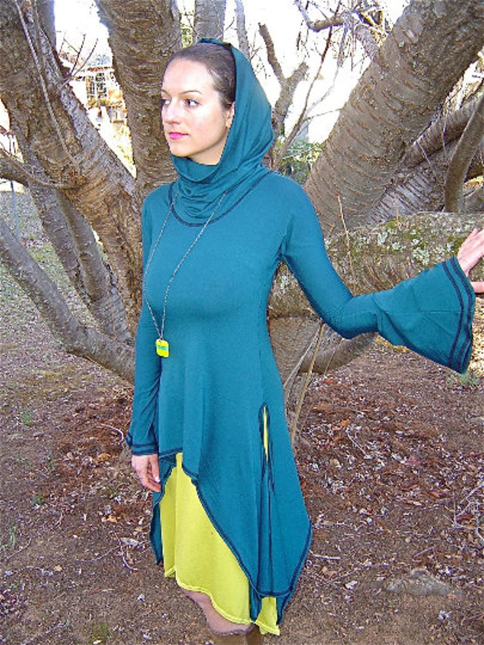 Arwen Cowl Neck Dress, Long Sleeve Hooded Tunic, Renaissance, Medieval ...