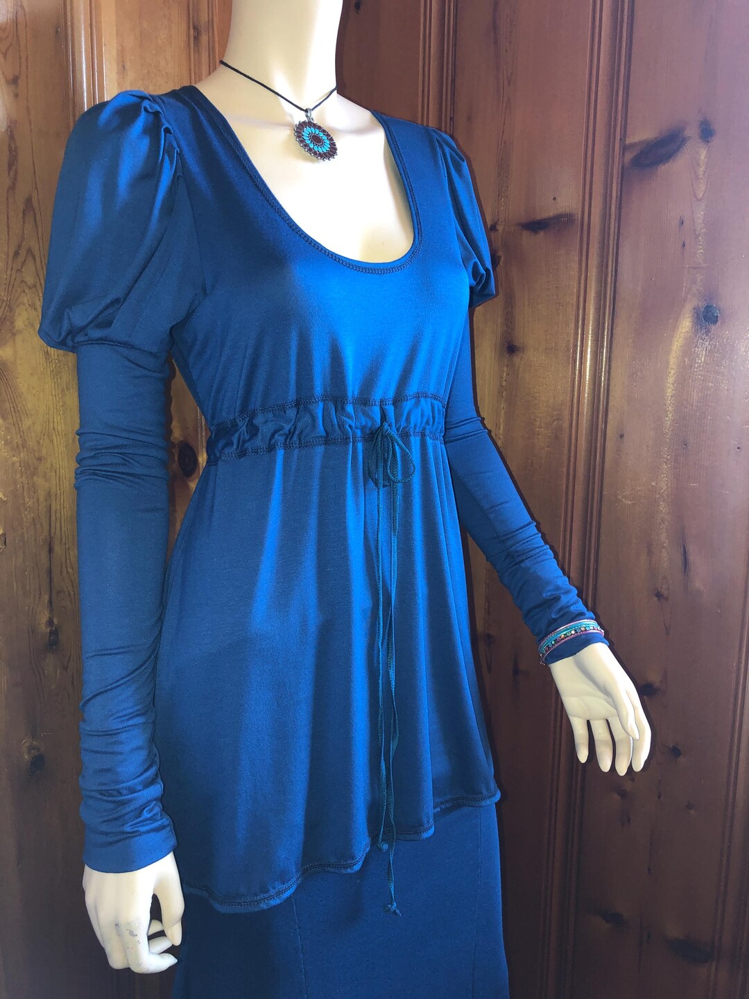 Pamela Baby Doll Top, Long Puffed Sleeves, Open Neckline, Drawstring ...