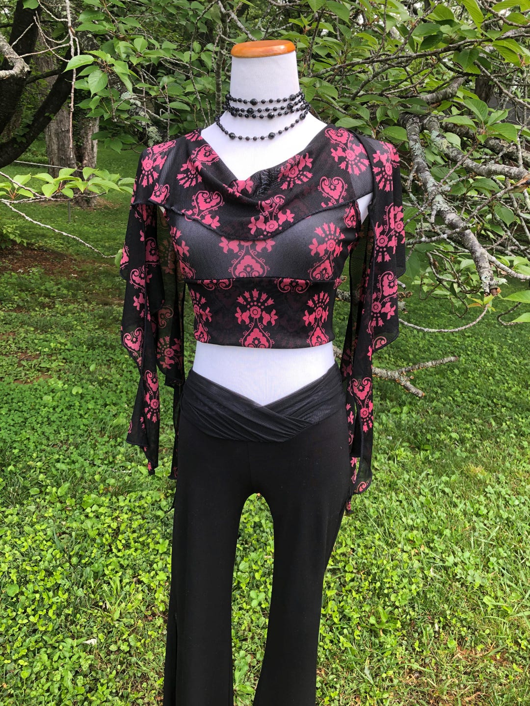 Cowl Neck Mesh Dance Crop Top - Long Tendrils, Boho Elven Fairy ...