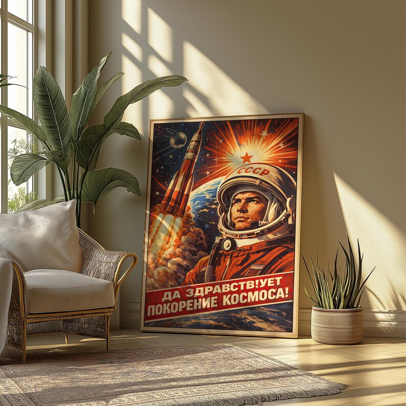 1960s Space Race Soviet Poster | Cold War Cosmonaut Wall Art | Vintage ...