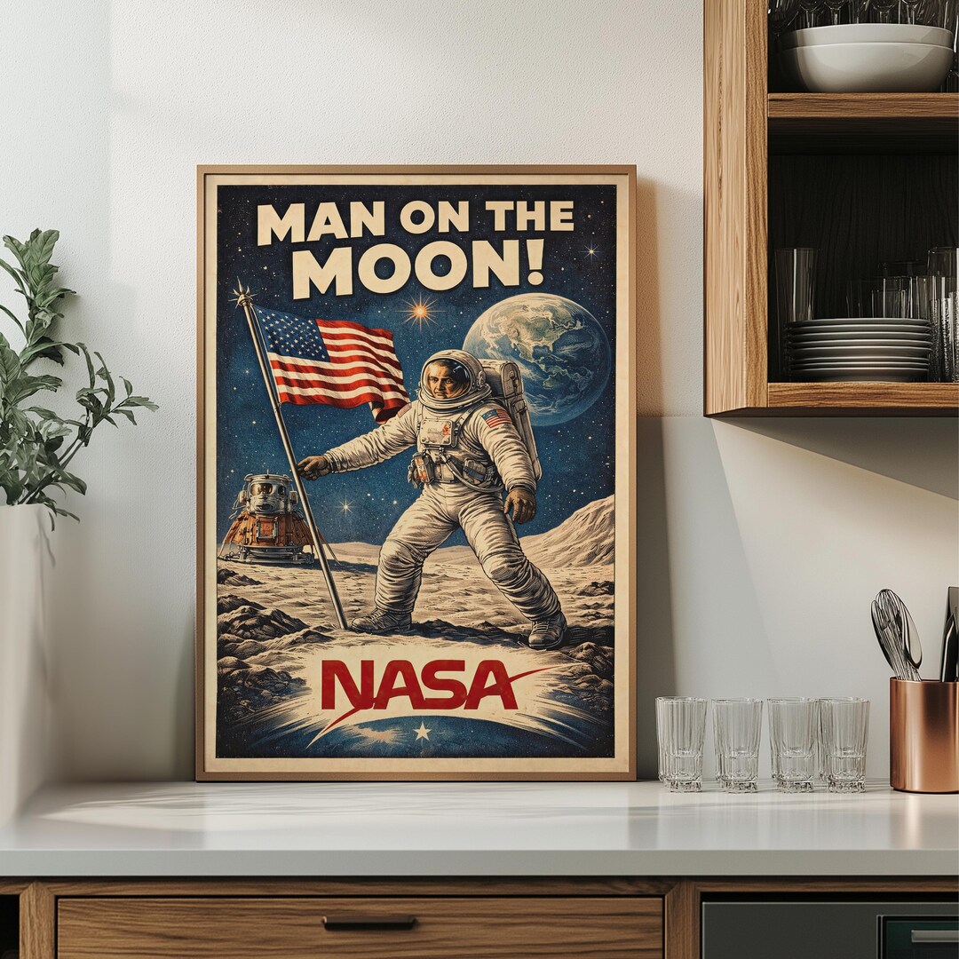 1969 Moon Landing Poster | Vintage NASA Space Race Wall Art - Etsy