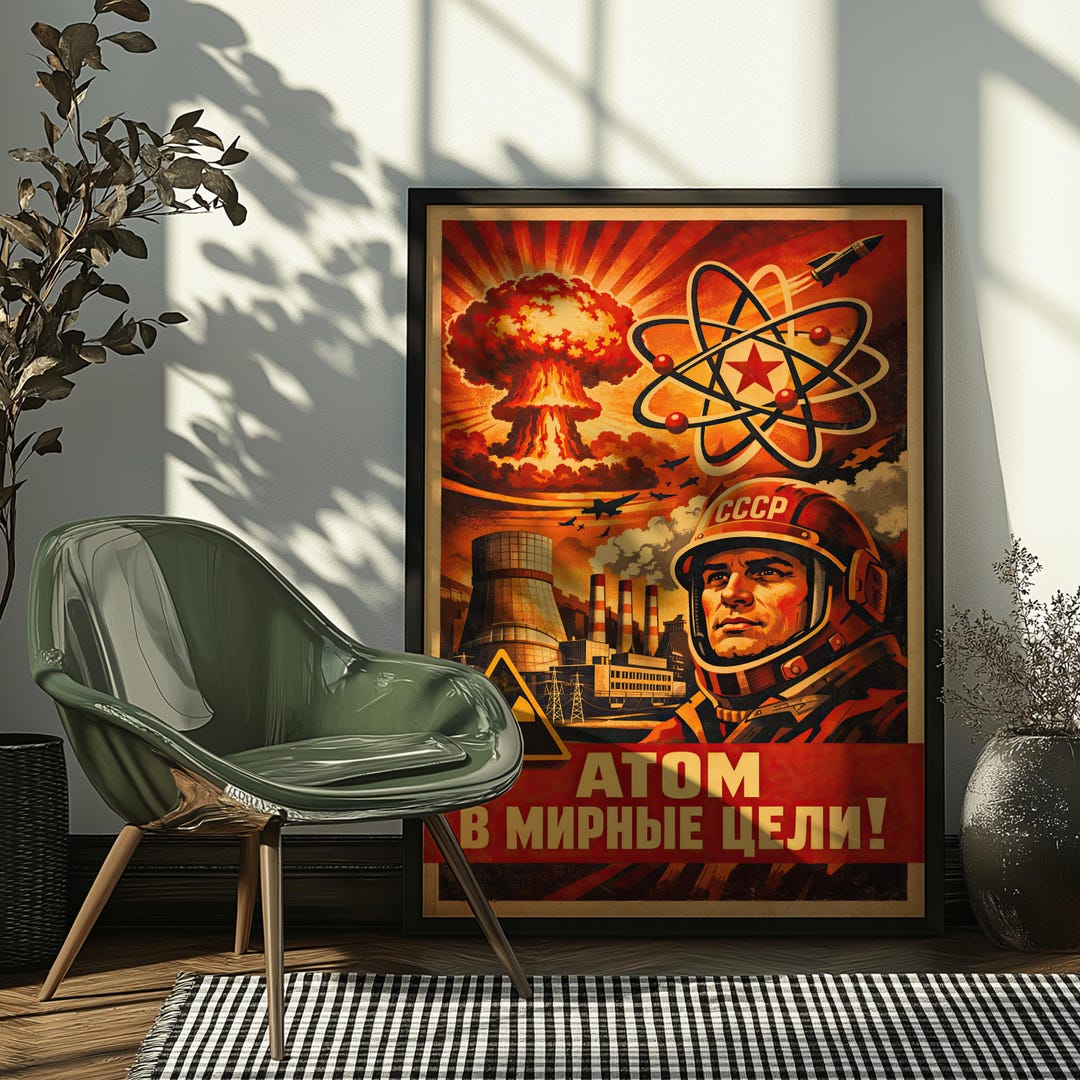 Soviet Nuclear Poster – “atom for Peaceful Purposes” – Cold War 1980s ...